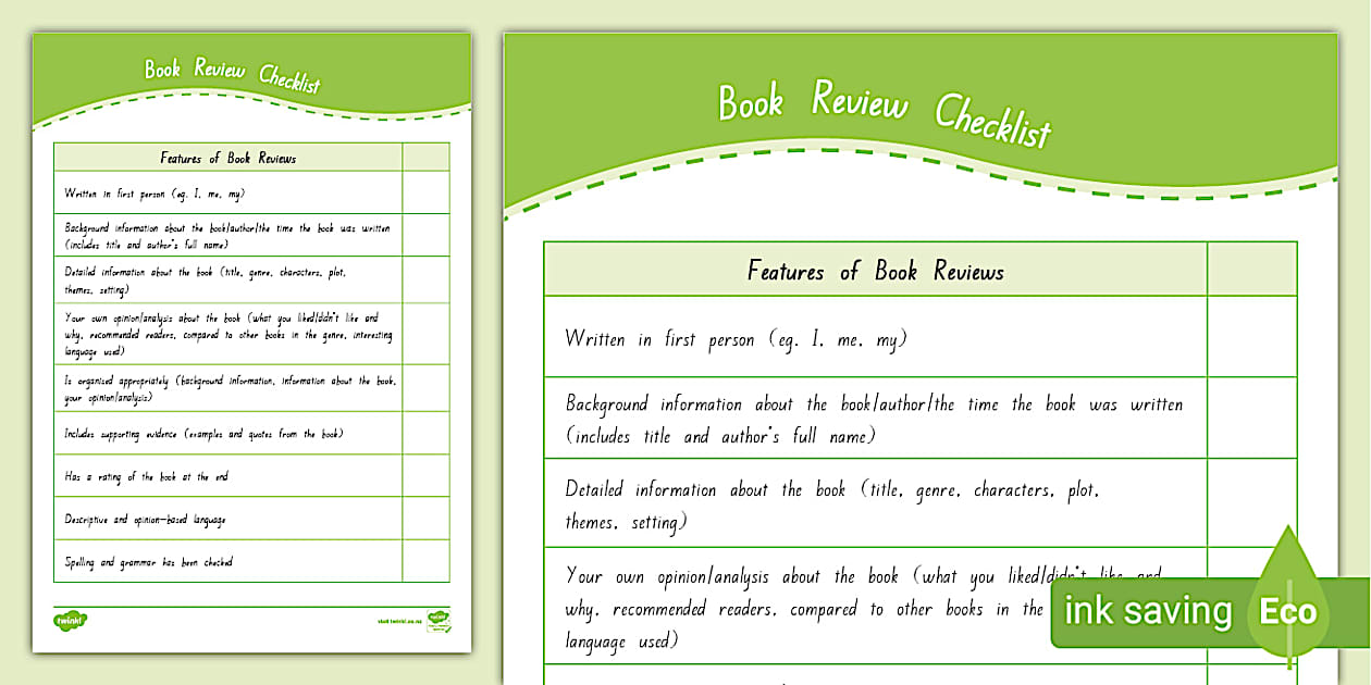 Level 3 Writing - Book Review Checklist (teacher made)