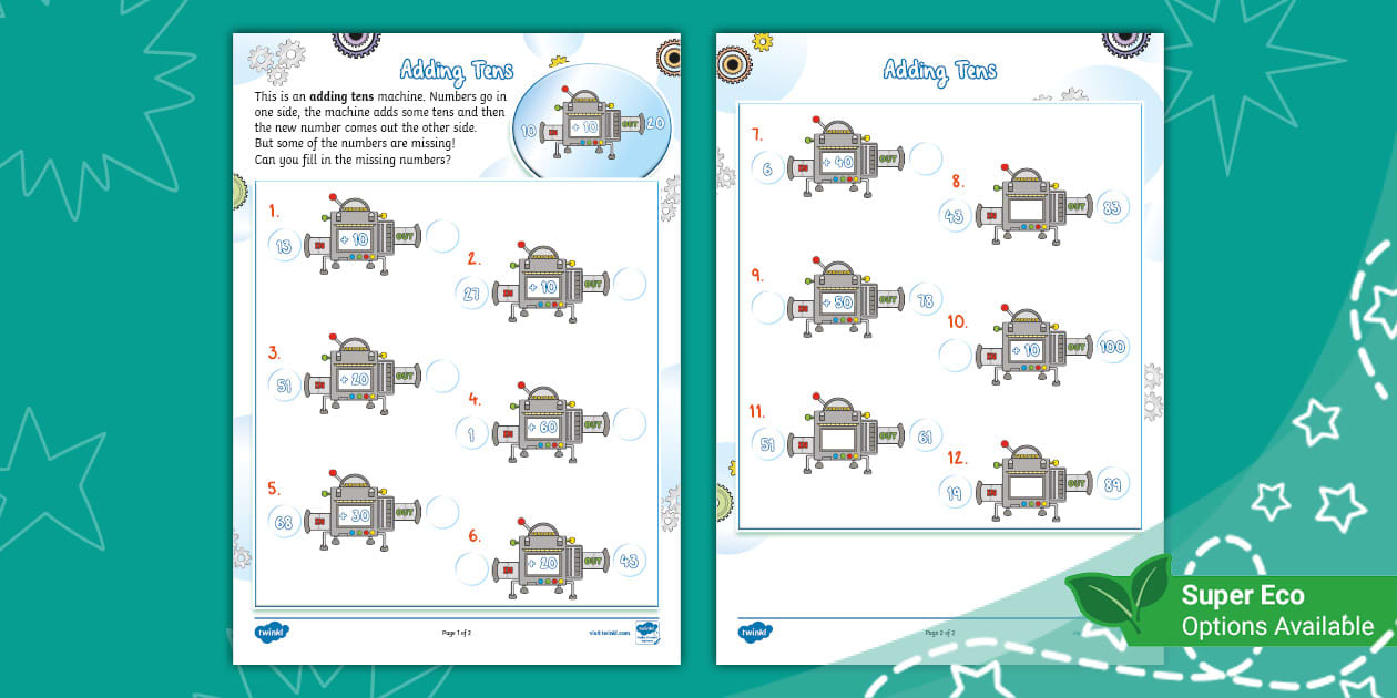 Adding Tens Activity Sheets - Twinkl