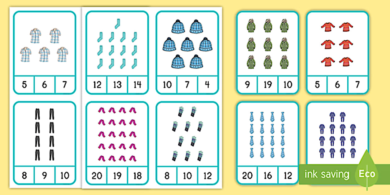 Clothes Counting to 20 Clip Cards (teacher made) - Twinkl