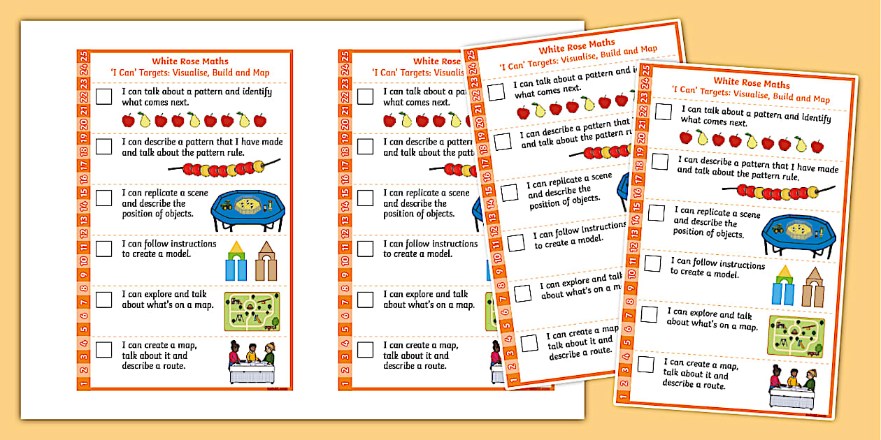 EYFS Maths 'I Can' Target Bookmarks Visualise, Build and Map