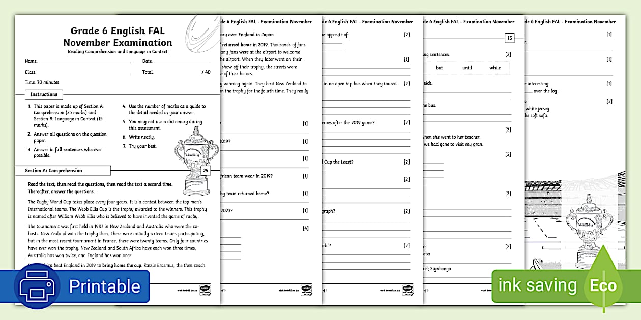 Grade 6 English FAL Examination November | Senior Phase