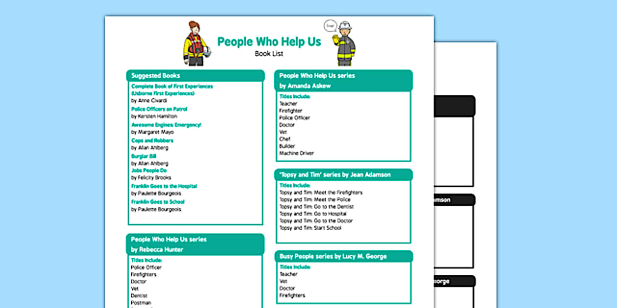 People Who Help Us Books List - Primary Resources - Twinkl