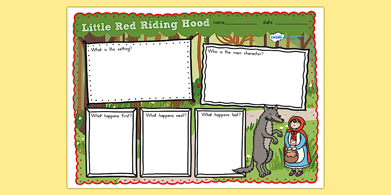 Black and White Little Red Riding Hood Story Review Writing Frame
