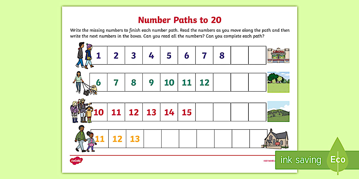 Complete the Number Paths to 20 Worksheet (teacher made)