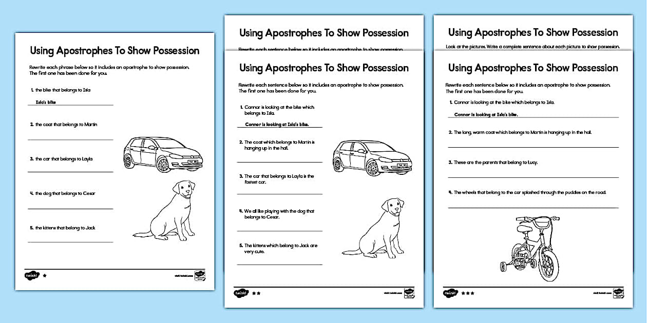 Second Grade Using Apostrophes To Show Possession Differentiated Worksheet