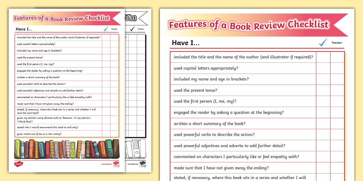 Features of a Book Review Checklist - Twinkl