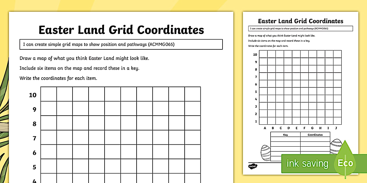 Year 3 Easter Land Grid Coordinates Worksheet (teacher made)