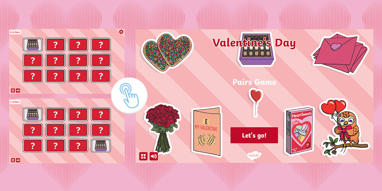 Valentine's Day Interactive Matching Pairs Game - Twinkl