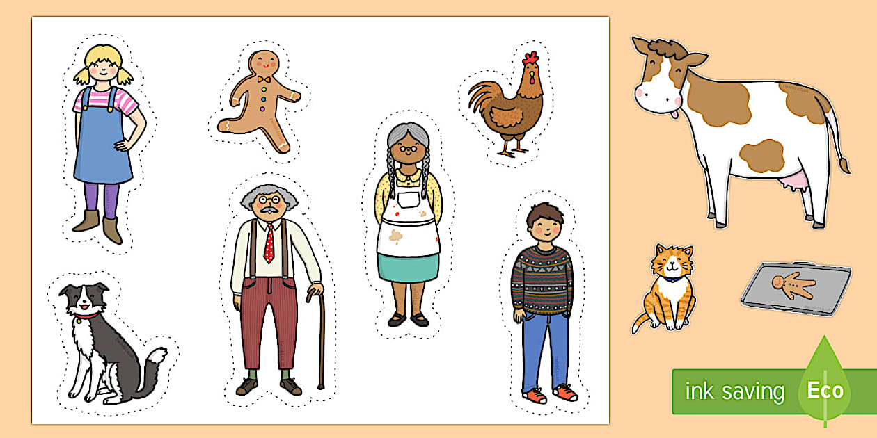 Black and White The Gingerbread Man Sensory Story Stick Puppets