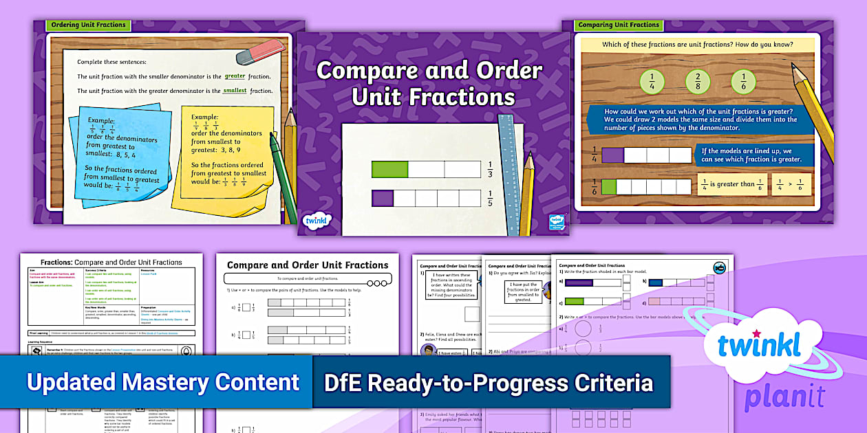Y3 Compare and Order Unit Fractions PlanIt Maths Lesson 7