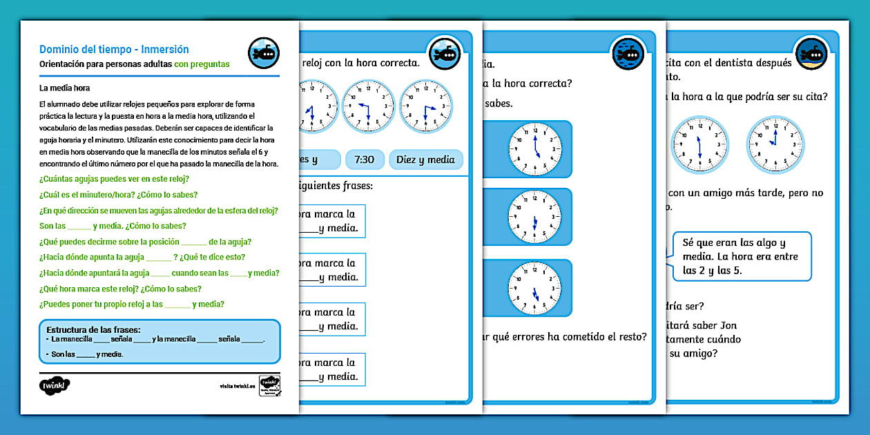 Dominio del tiempo en 1º de Primaria: Unidad 6 - La media hora