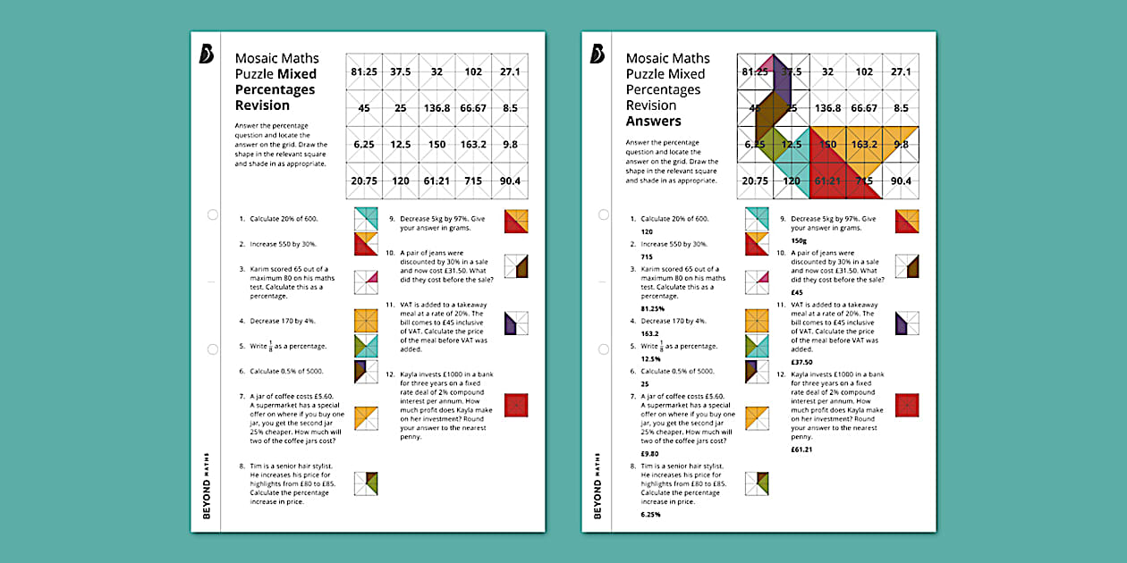 👉 Maths Mixed Percentages Revision Mosaic (teacher made)