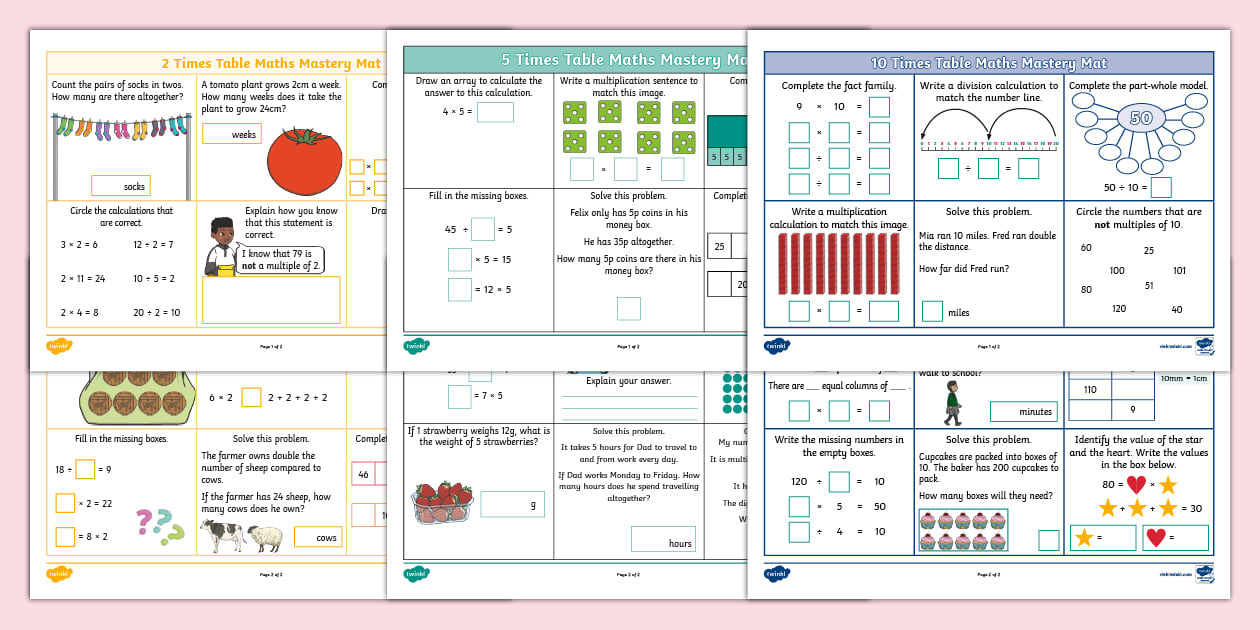 👉 2, 5 and 10 Times Tables Maths Mastery Mat Bumper Pack