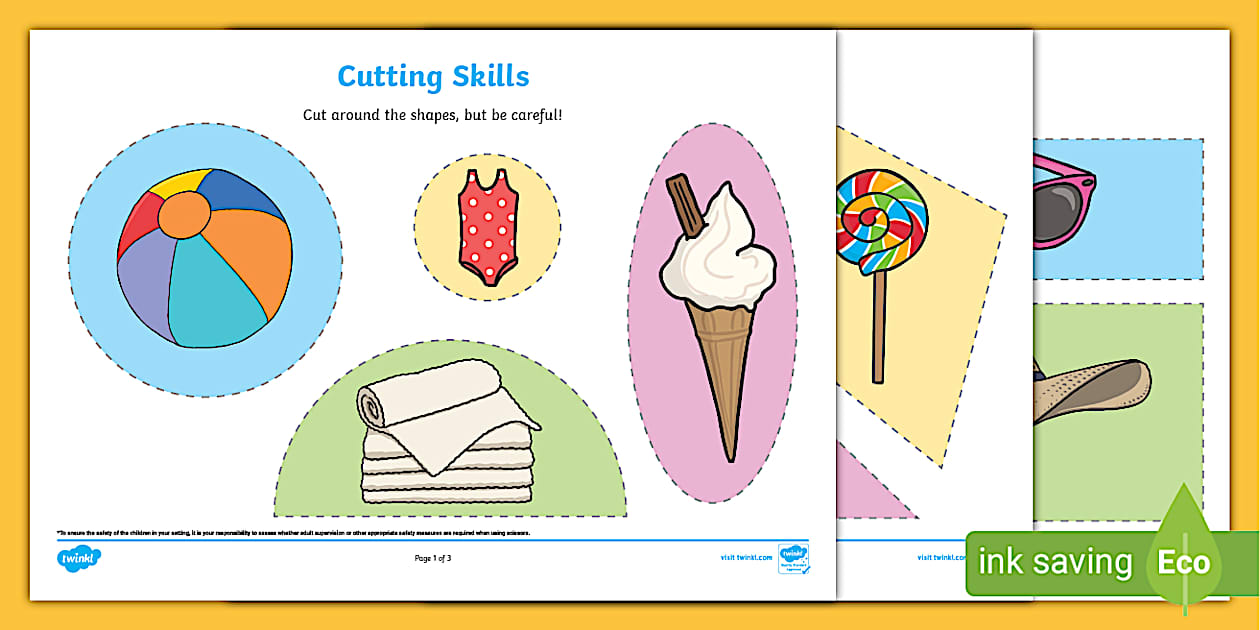 Summer-Themed Cutting Skills Worksheet / Worksheets - Twinkl