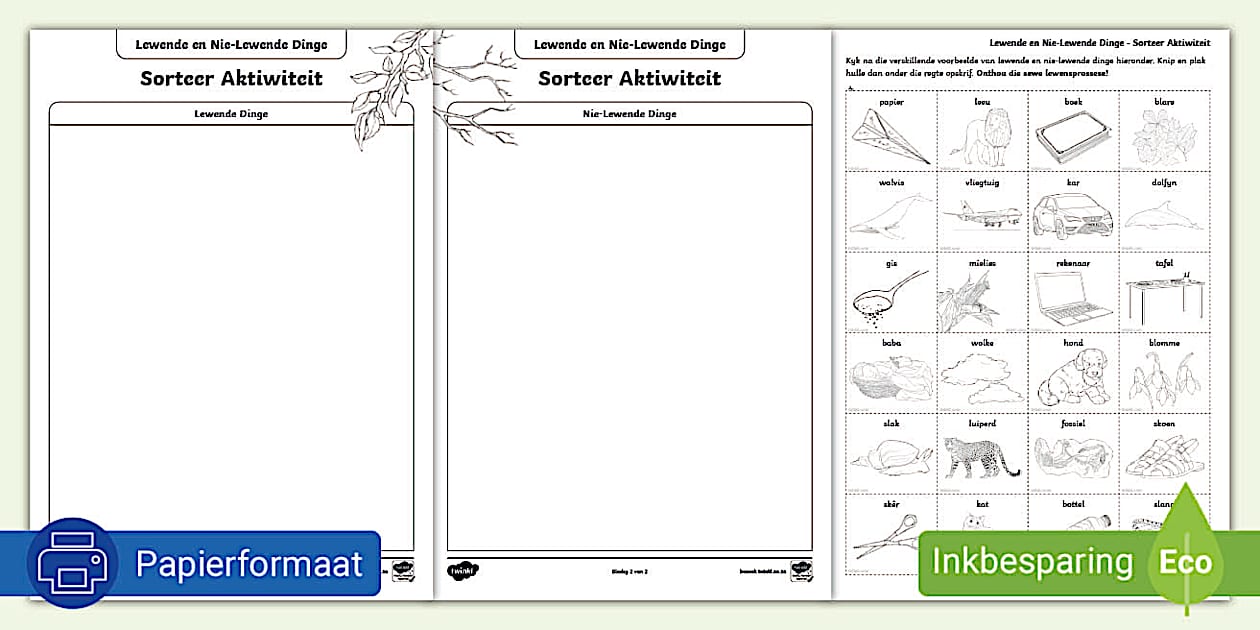 Lewende en Nie-Lewende Dinge - Sorteer Aktiwiteit - Twinkl