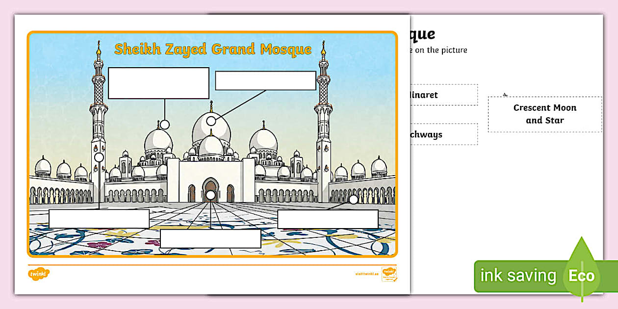 Sheikh Zayed Grand Mosque Labelling Sheet - Twinkl