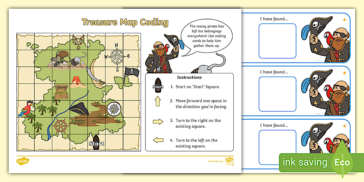 Treasure Map Coding Differentiated Worksheet - Technologies