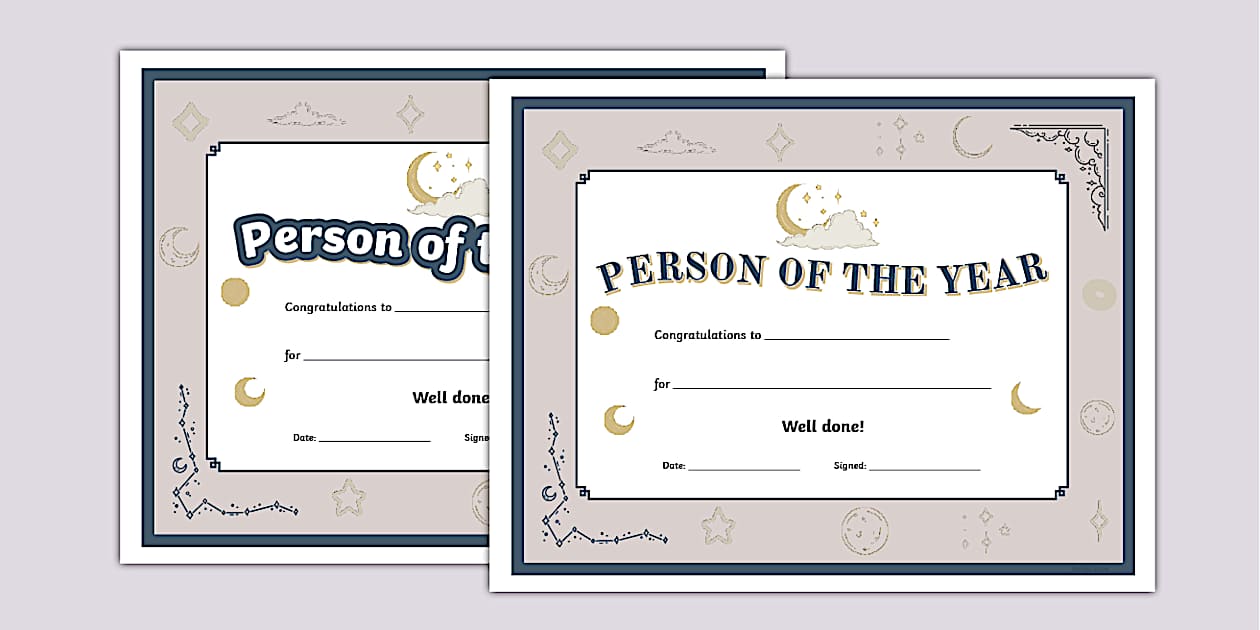 Celestial-Themed Person of the Year Certificate - Twinkl