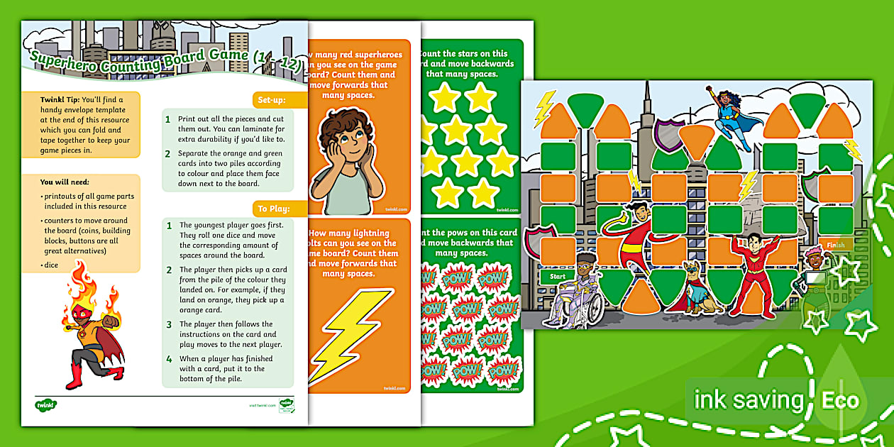 Superheroes Counting Board Game 1-12 (teacher made) - Twinkl