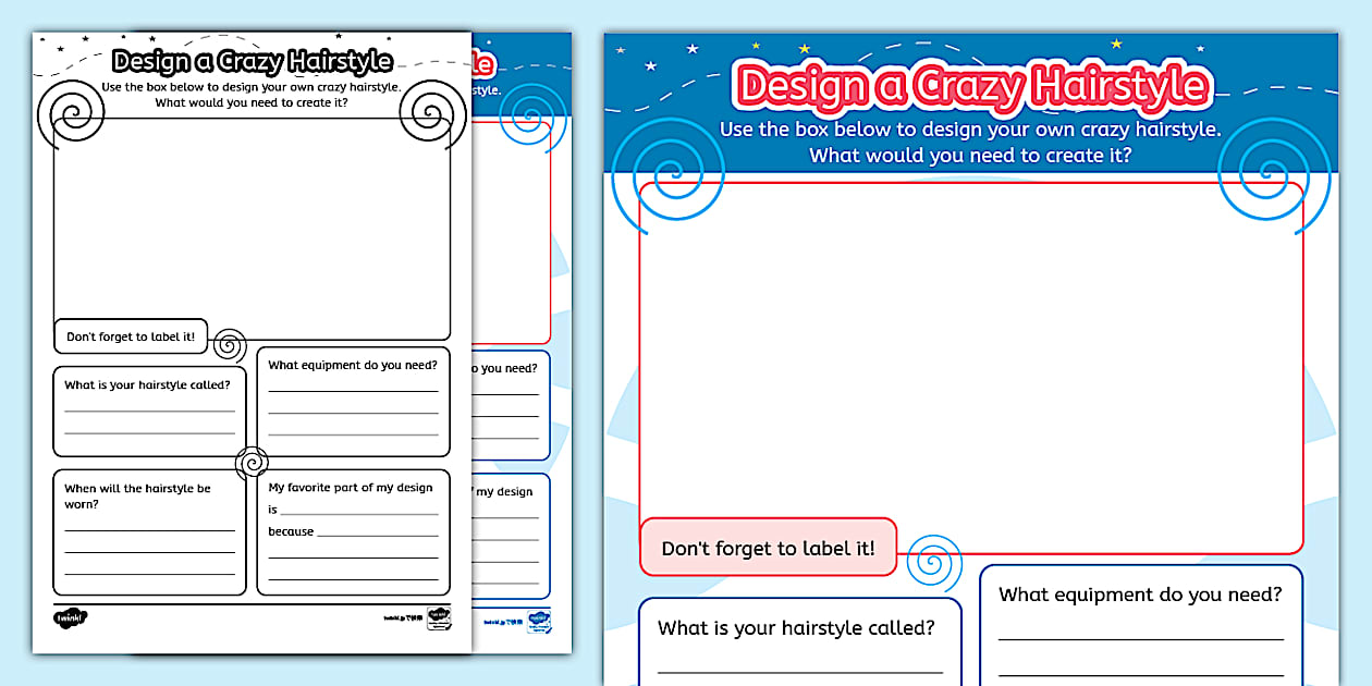 Design a Crazy Hairstyle Worksheet (teacher made) - Twinkl