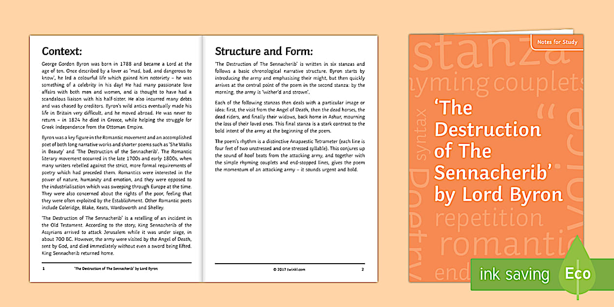 Black and White GCSE Poetry Revision Notes - The Destruction of Sennacherib