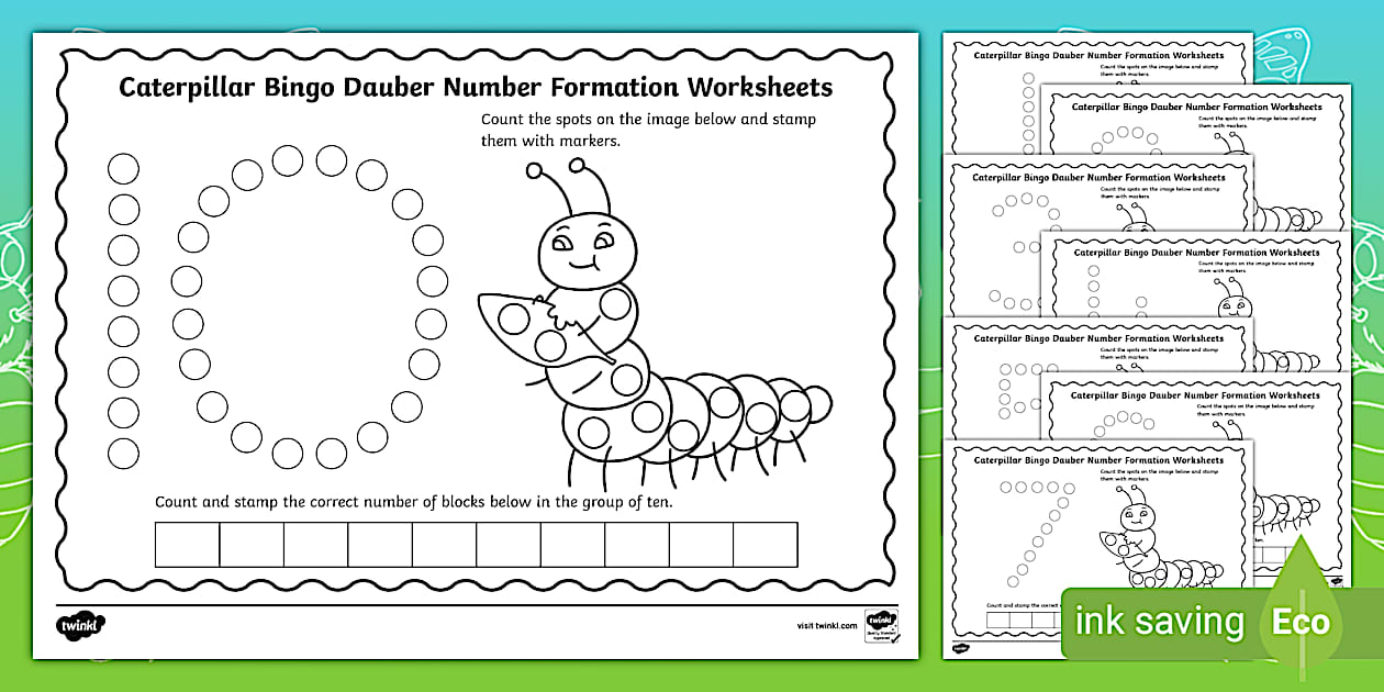 Free Caterpillar Bingo Dauber Number Formation Worksheets!