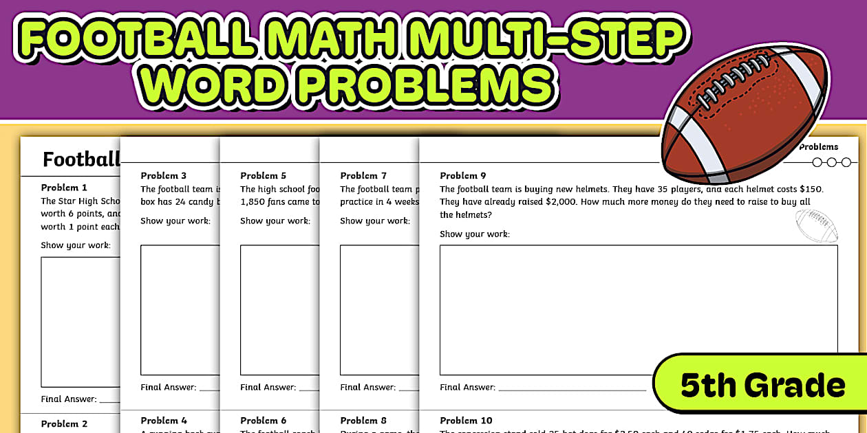 Fifth Grade Football Math Multi-Step Word Problems