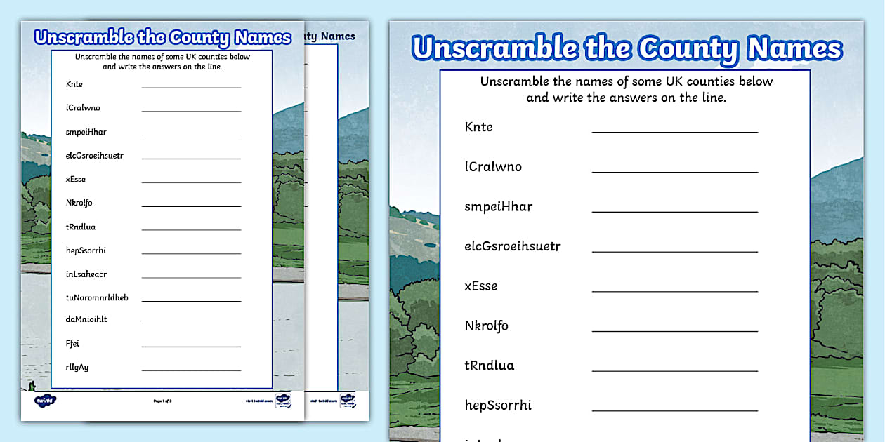 British County Names Word Unscramble Teacher Made Twinkl