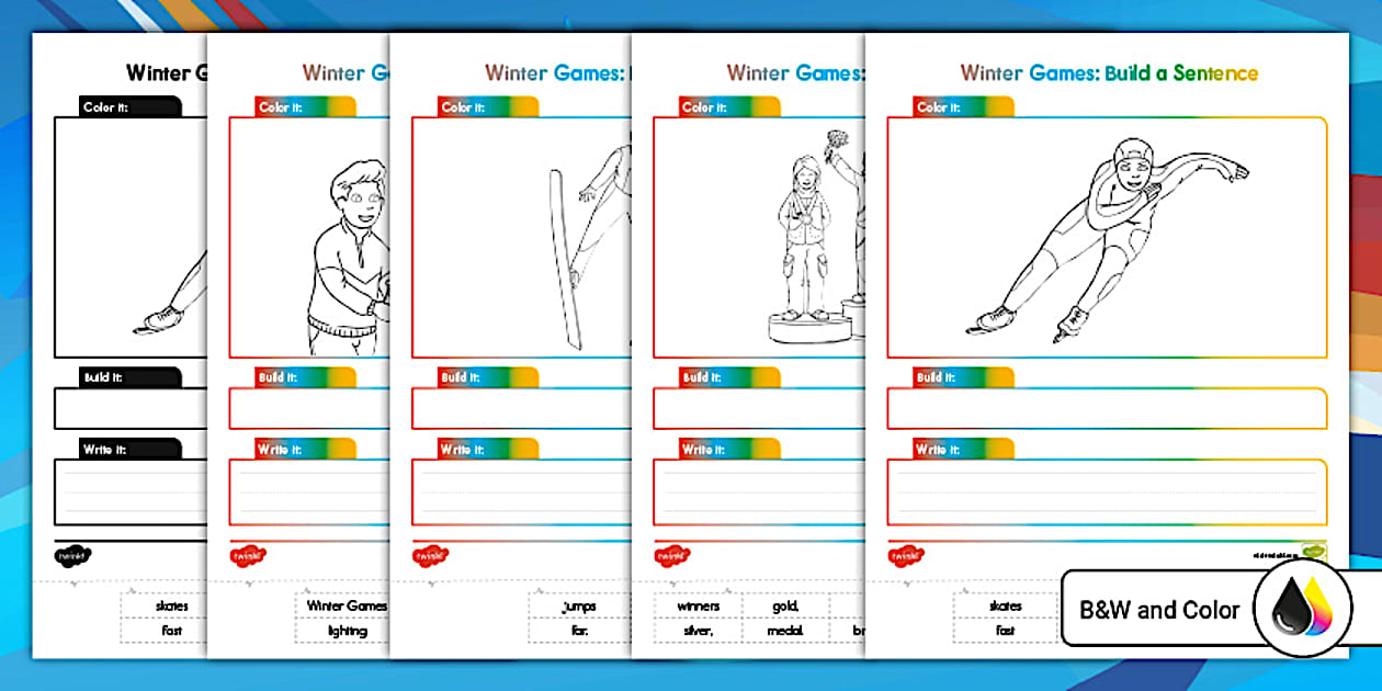 Winter Games Build-a-Sentence Worksheets | Twinkl - Twinkl