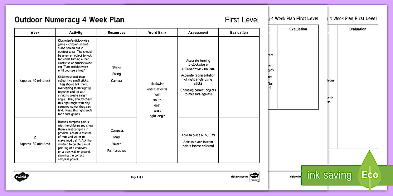 Outdoor Numeracy First Level Planning Template - Twinkl