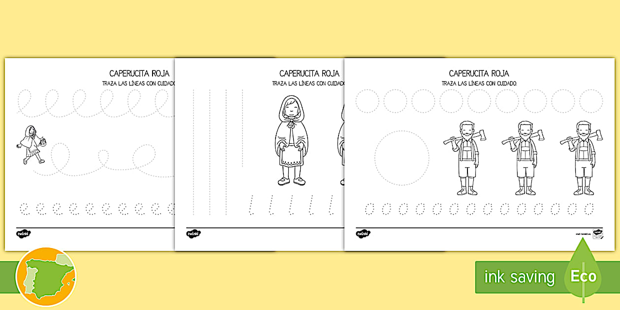 Fichas de motricidad fina.. trazo: Caperucita Roja - Twinkl