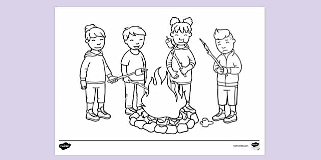 Children Round A Campfire colouring sheet Colouring | Colouring Sheets