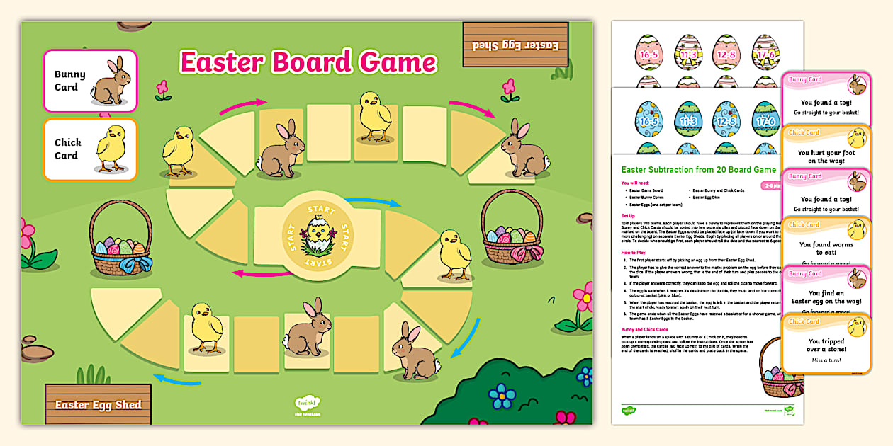 Subtraction from 20 Easter Board Game (Teacher-Made)
