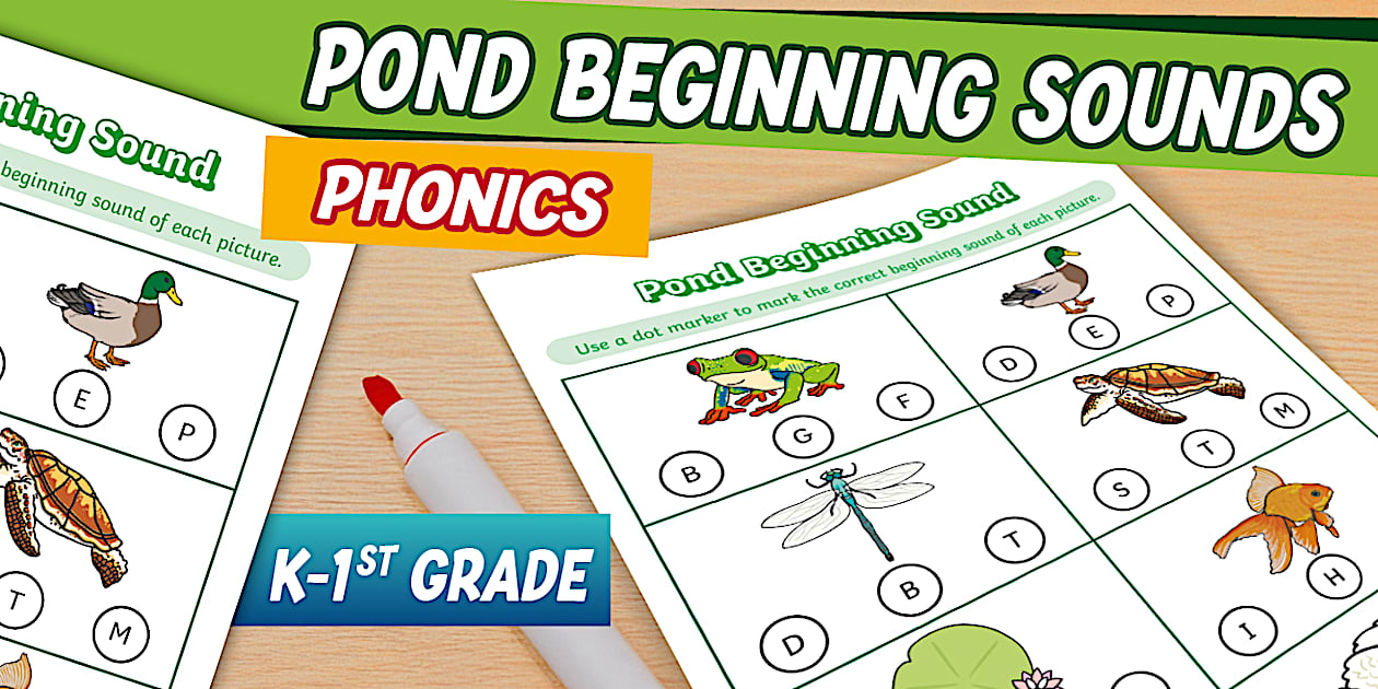Black and White Pond Beginning Sounds Worksheet for PreK-K