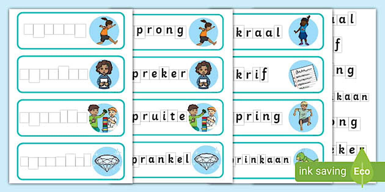 Bou Woorde Met Begin Klanke -spr, -skr en -str Woordkaarte