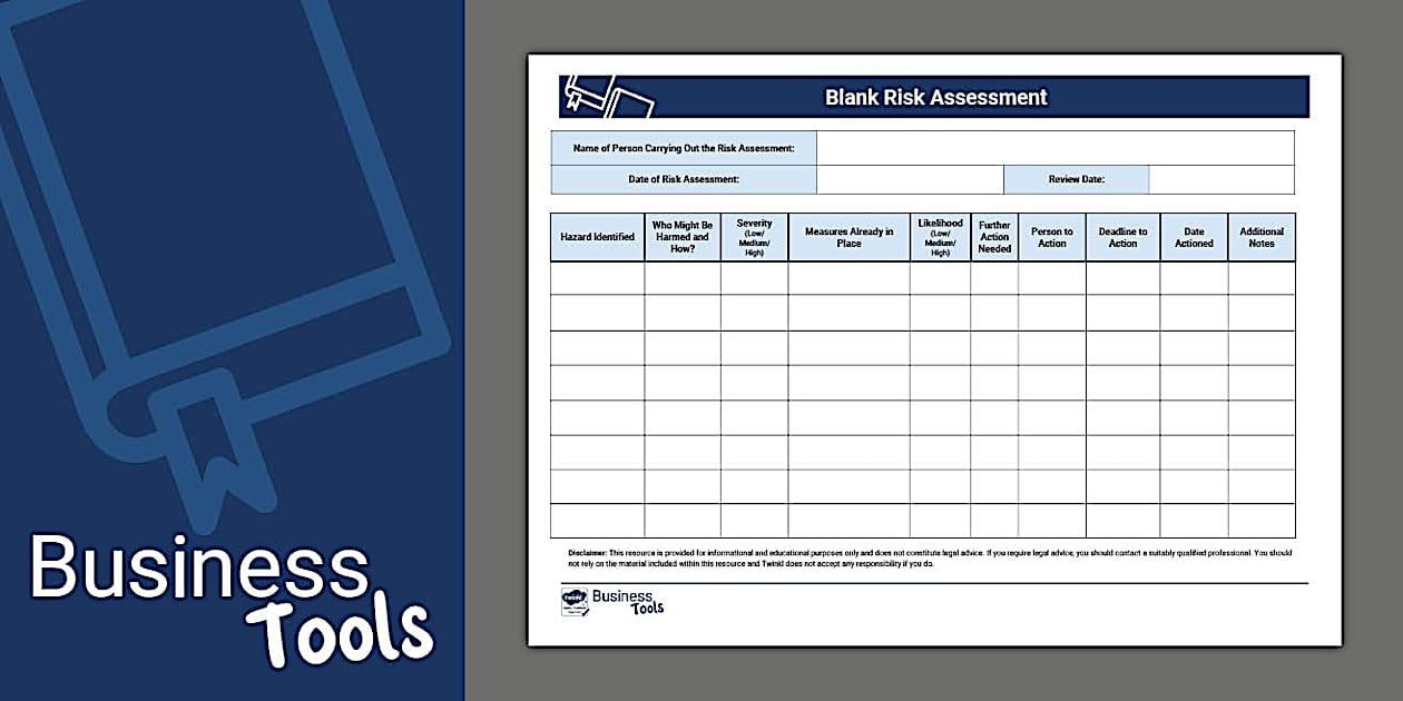 Blank Risk Assessment Template (teacher made) - Twinkl