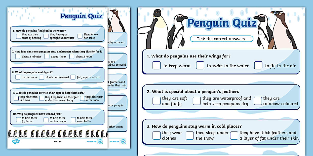 Penguins Paper Quiz (teacher made) - Twinkl