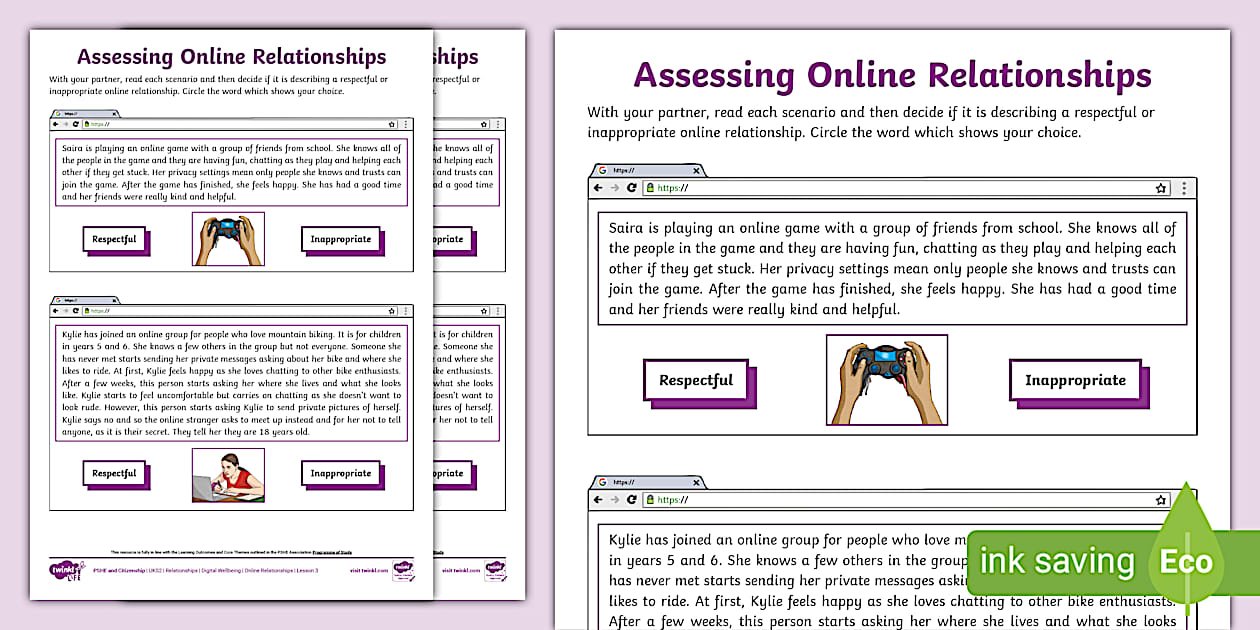 Assessing Online Relationships UKS2 Activity Sheet - Twinkl