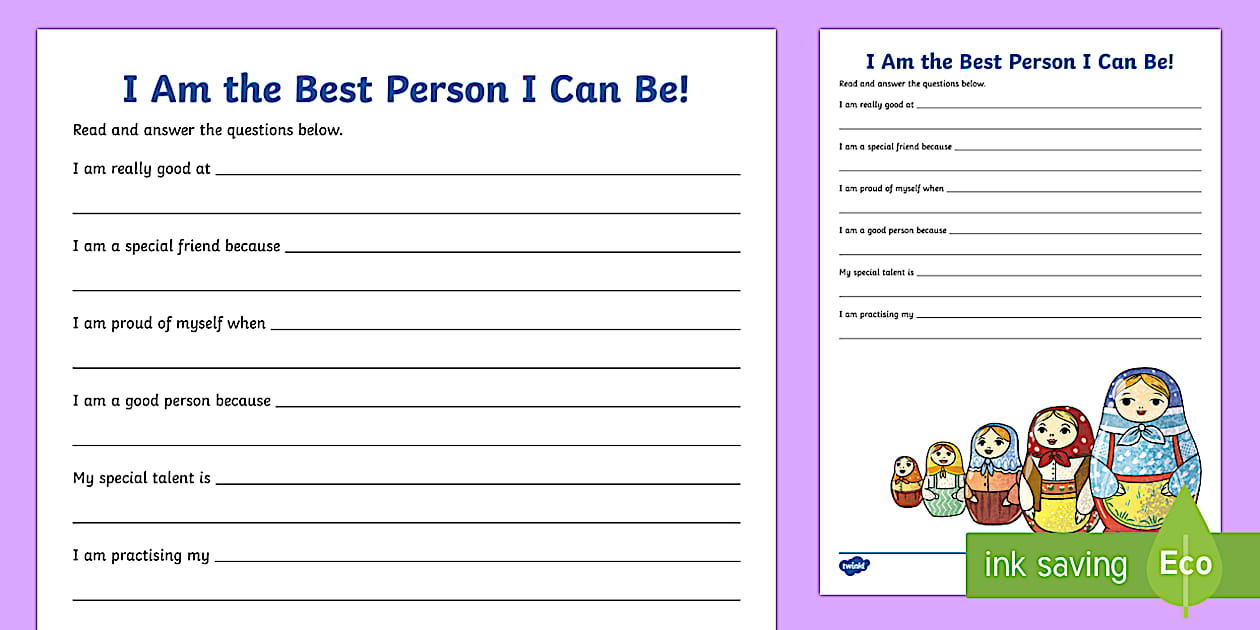 I Am the Best Person I Can Be Worksheet (teacher made)