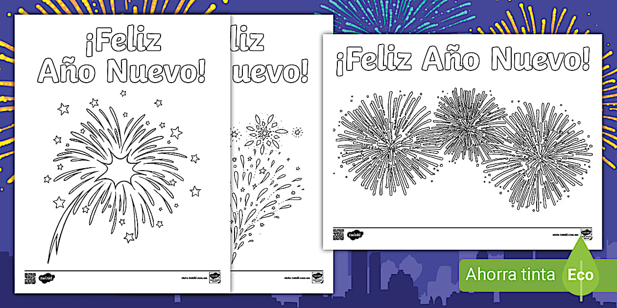 Hojas para colorear: Fuegos artificiales de año nuevo