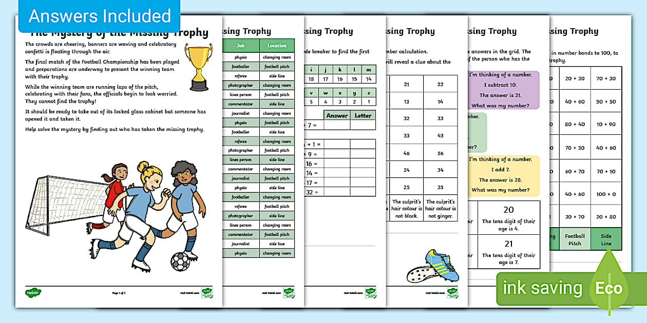 KS1 The Mystery of the Missing Trophy The World Cup Maths Mystery Game