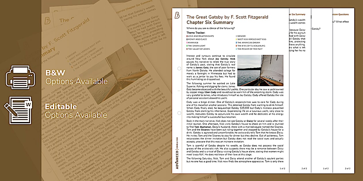 The Great Gatsby Revision: Chapter Six Summary - Twinkl