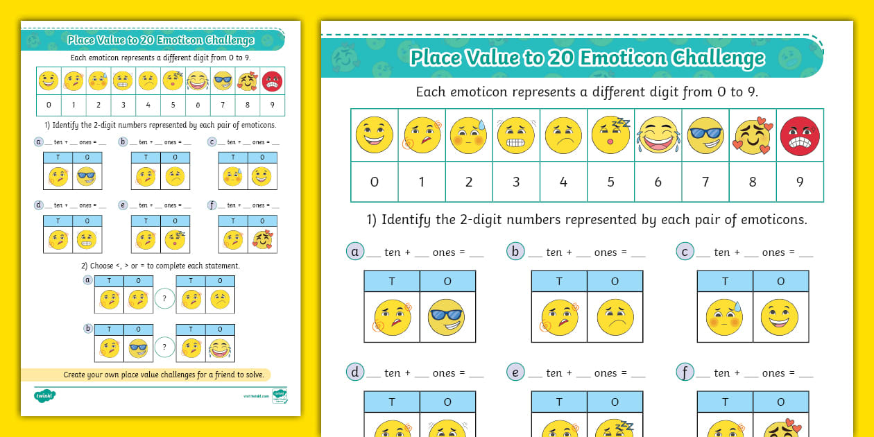 👉 Emoticon Challenge Place Value to 20 (teacher made)