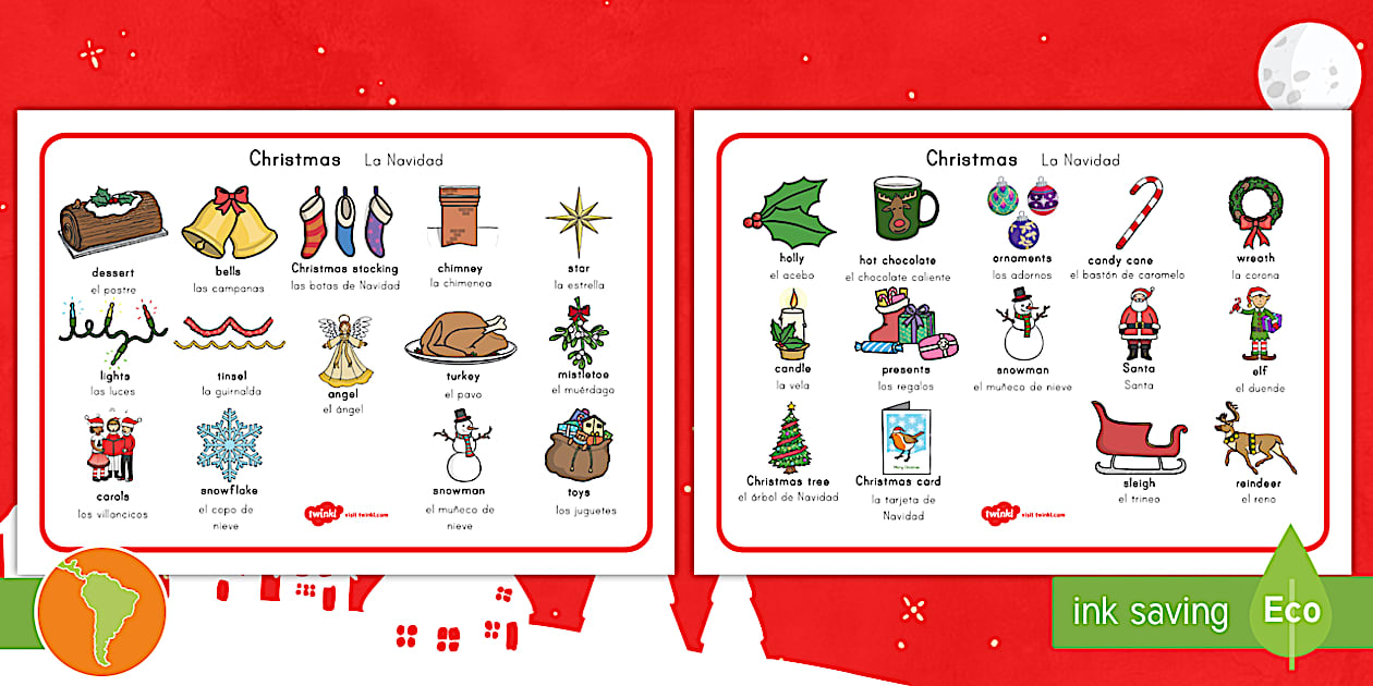 Christmas Word Mat English/Spanish - Christmas Word Mat