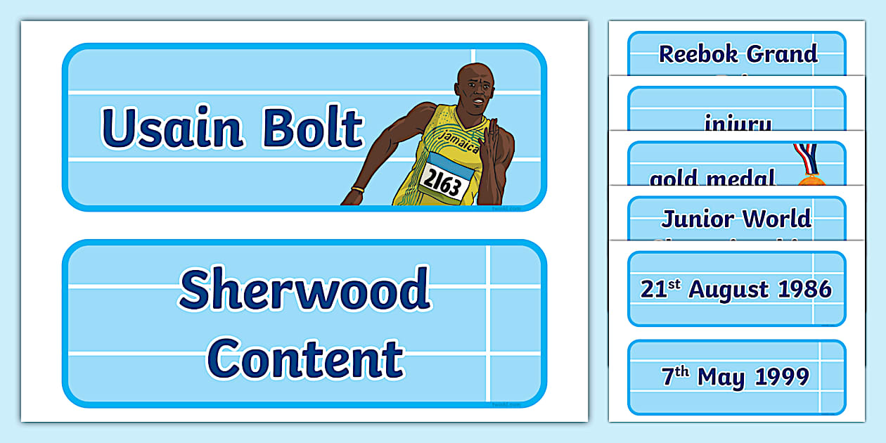 Usain Bolt Word Cards (teacher made) - Twinkl
