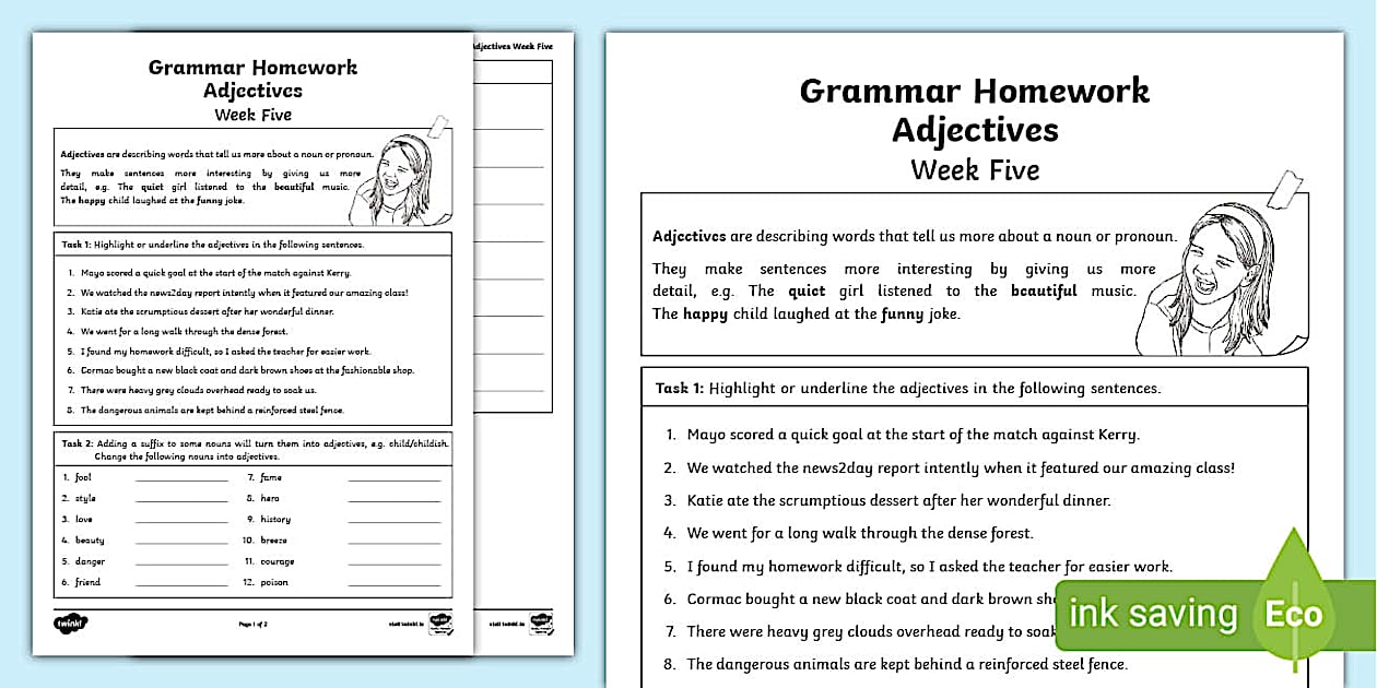 Grammar Homework Week Five (Teacher-Made) - Twinkl