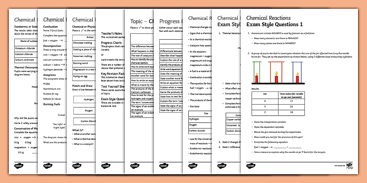 Black and White KS3 Chemical Reactions Revision Pack
