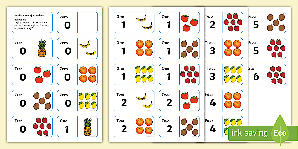 Number Bonds of 7 Dominoes - Twinkl