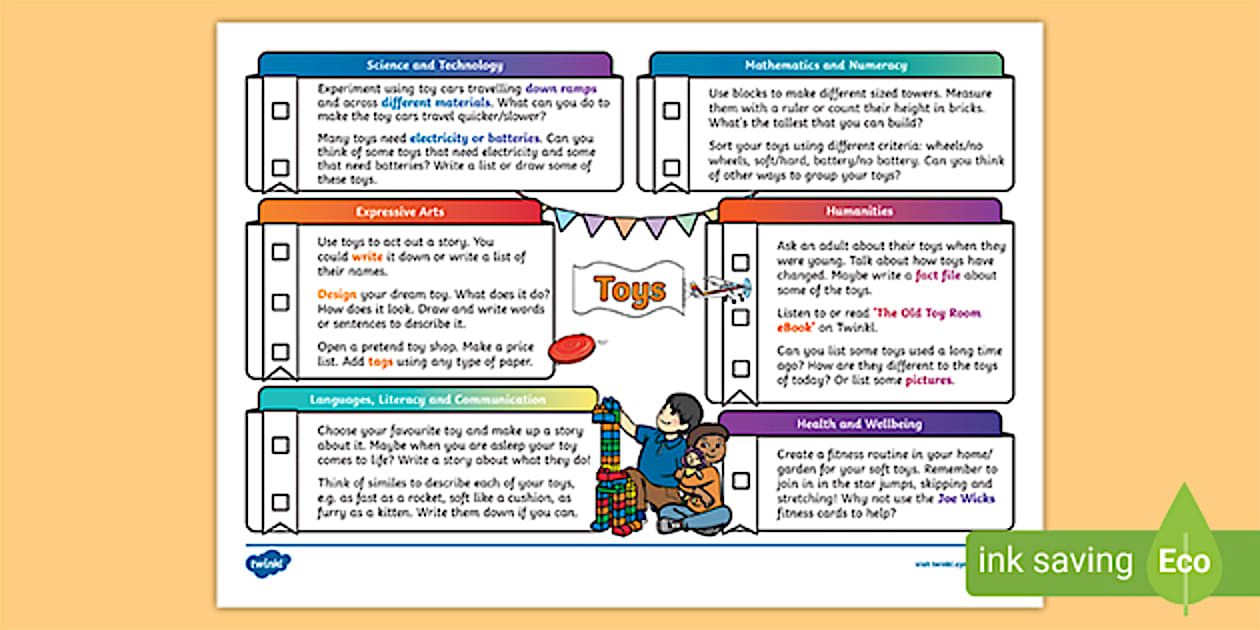 Toys Home Learning Mat Age 3-7 (Teacher-Made) - Twinkl