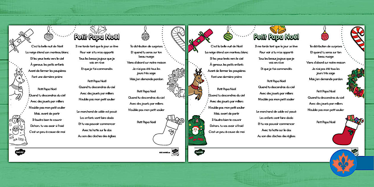 Petit Papa Noël Lyrics (teacher made) - Twinkl